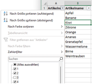 Excel: Filter setzen - Filter einfügen in Excel-Tabelle