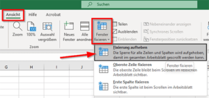 Excel: Oberste Zeile fixieren - Spalten und Zeilen fixieren