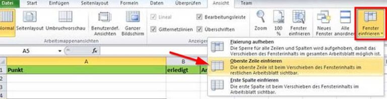 Excel: Oberste Zeile fixieren - Spalten und Zeilen fixieren